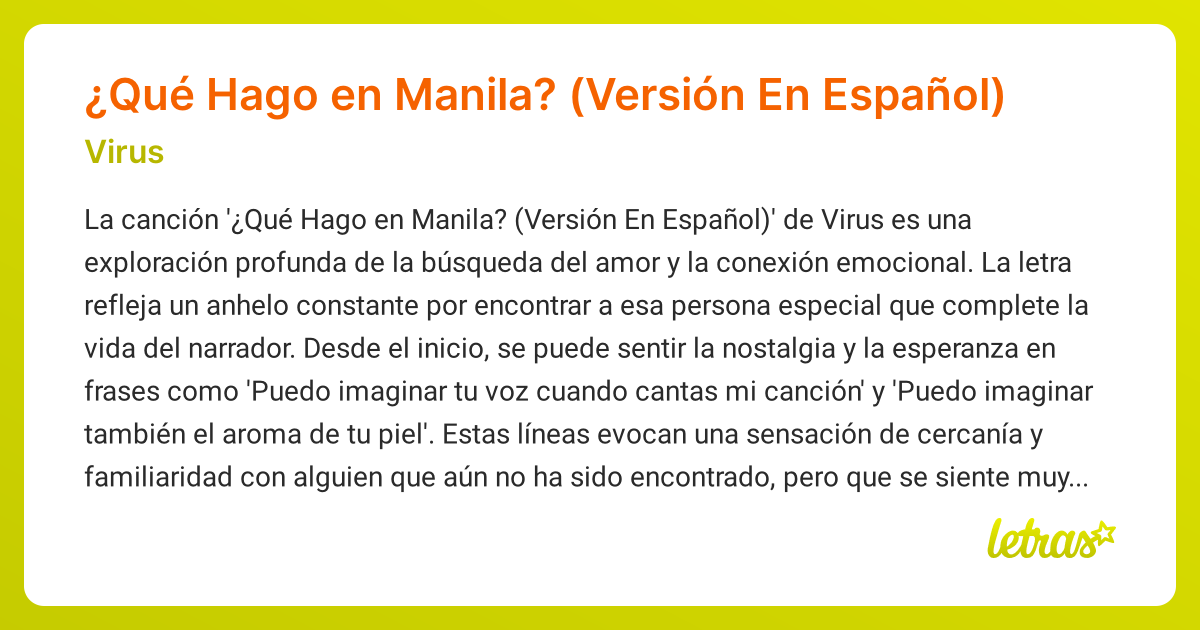 Significado de la canción ¿Qué Hago en Manila? (Versión En Español ...