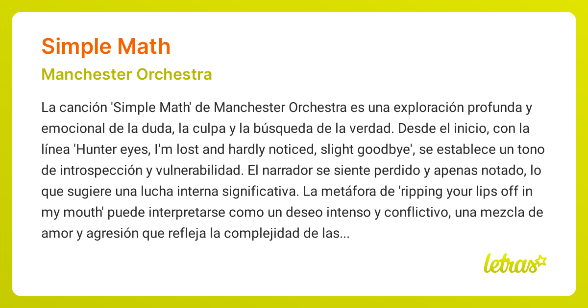 Significado de la canción SIMPLE MATH (Manchester Orchestra) - LETRAS.COM