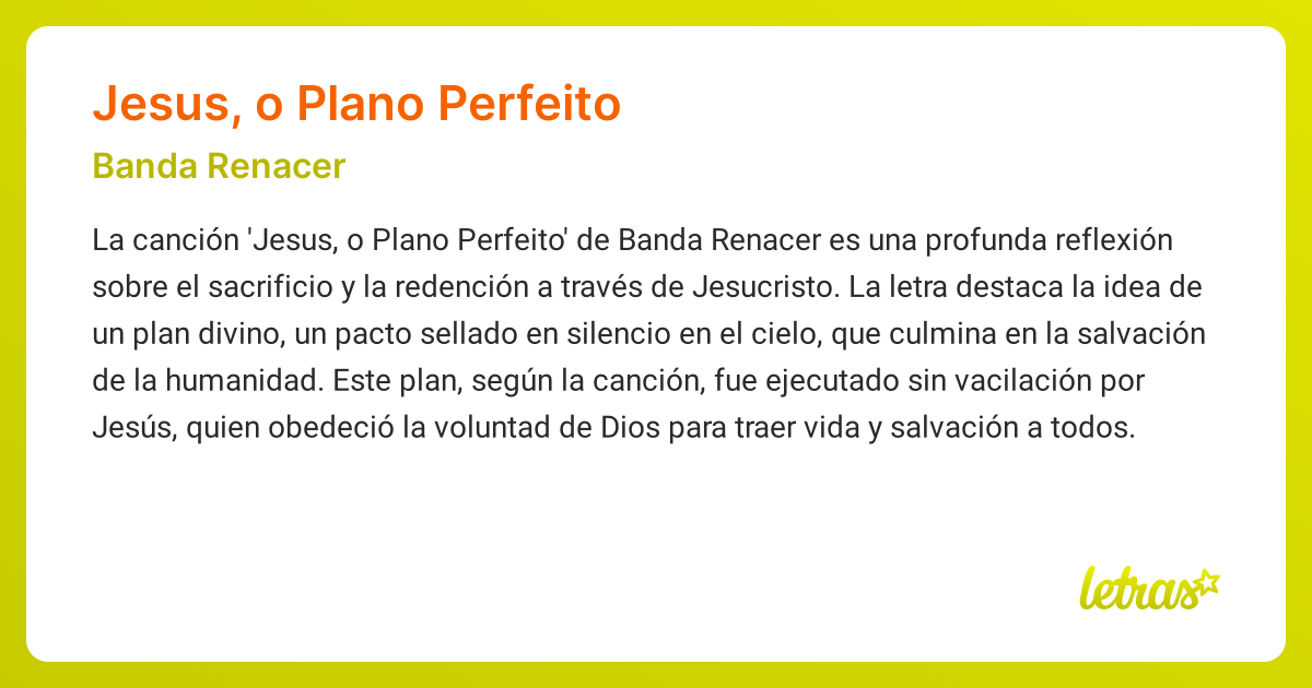 Significado de la canción JESUS, O PLANO PERFEITO (Banda Renacer ...