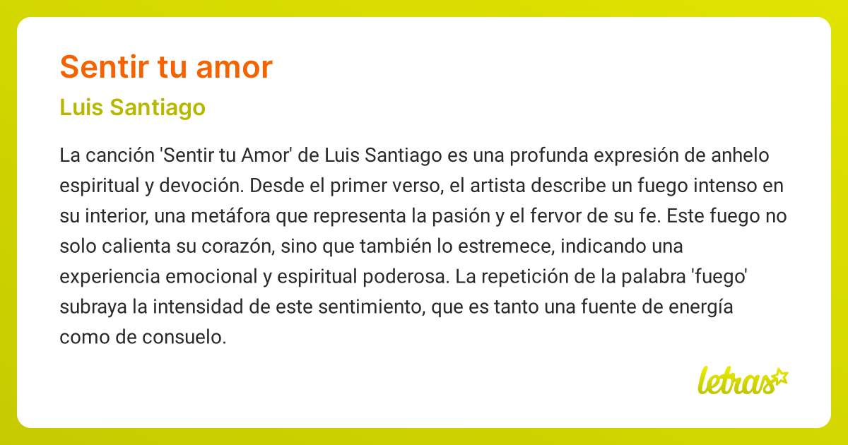 Significado de la canción SENTIR TU AMOR (Luis Santiago) - LETRAS.COM