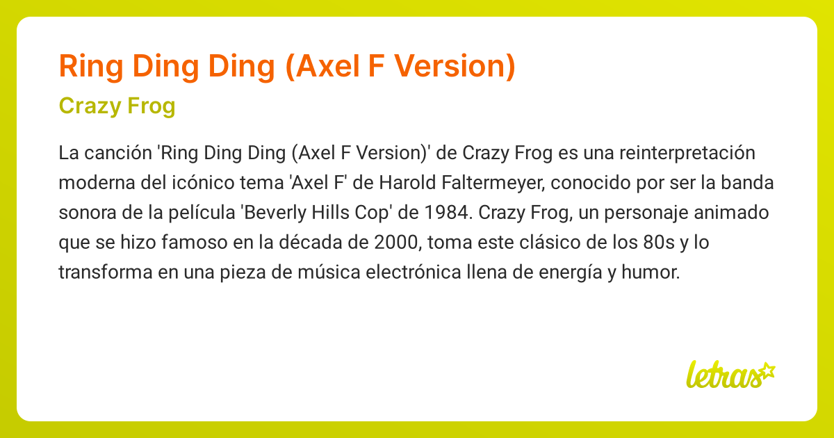 Significado de la canción Ring Ding Ding (Axel F Version) (Crazy Frog ...