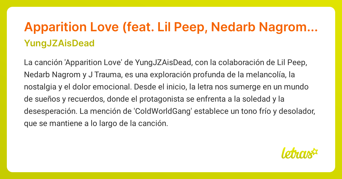 Significado de la canción Apparition Love (feat. Lil Peep, Nedarb ...