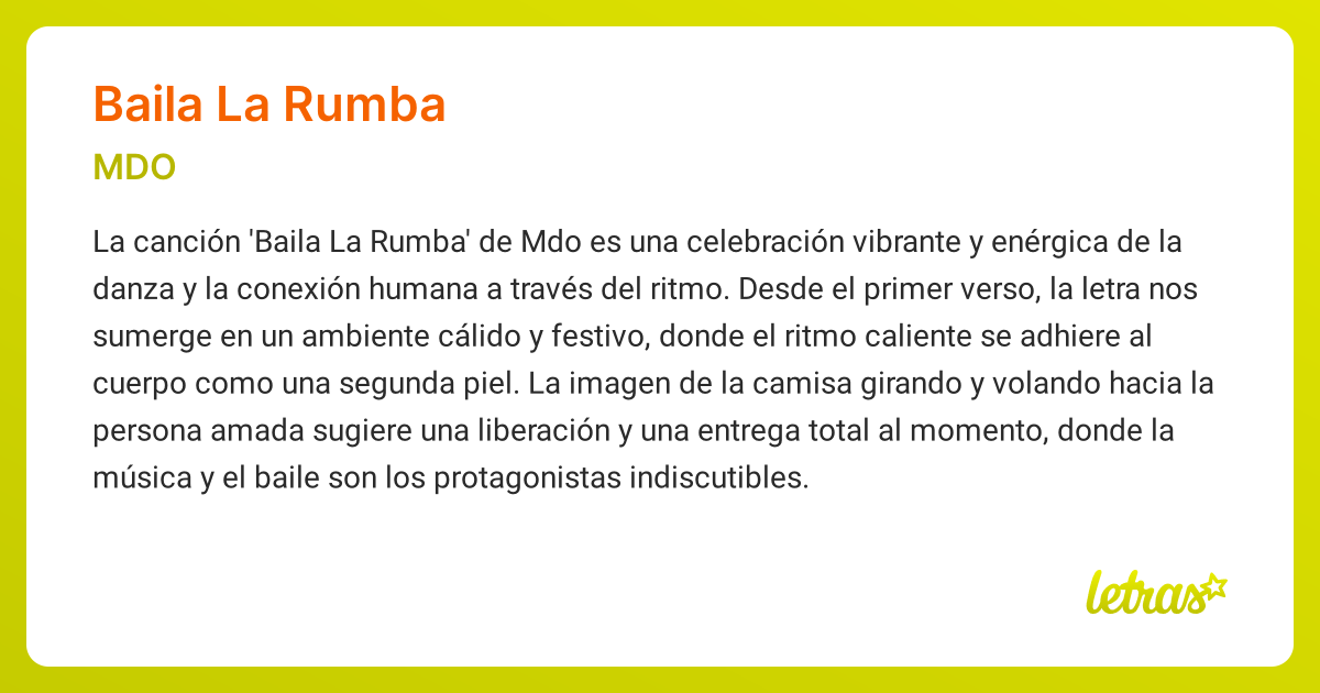 Significado de la canción BAILA LA RUMBA (MDO) - LETRAS.COM