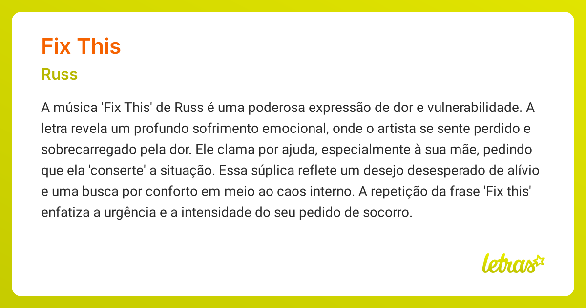 Significado da música FIX THIS (Russ) - LETRAS.MUS.BR
