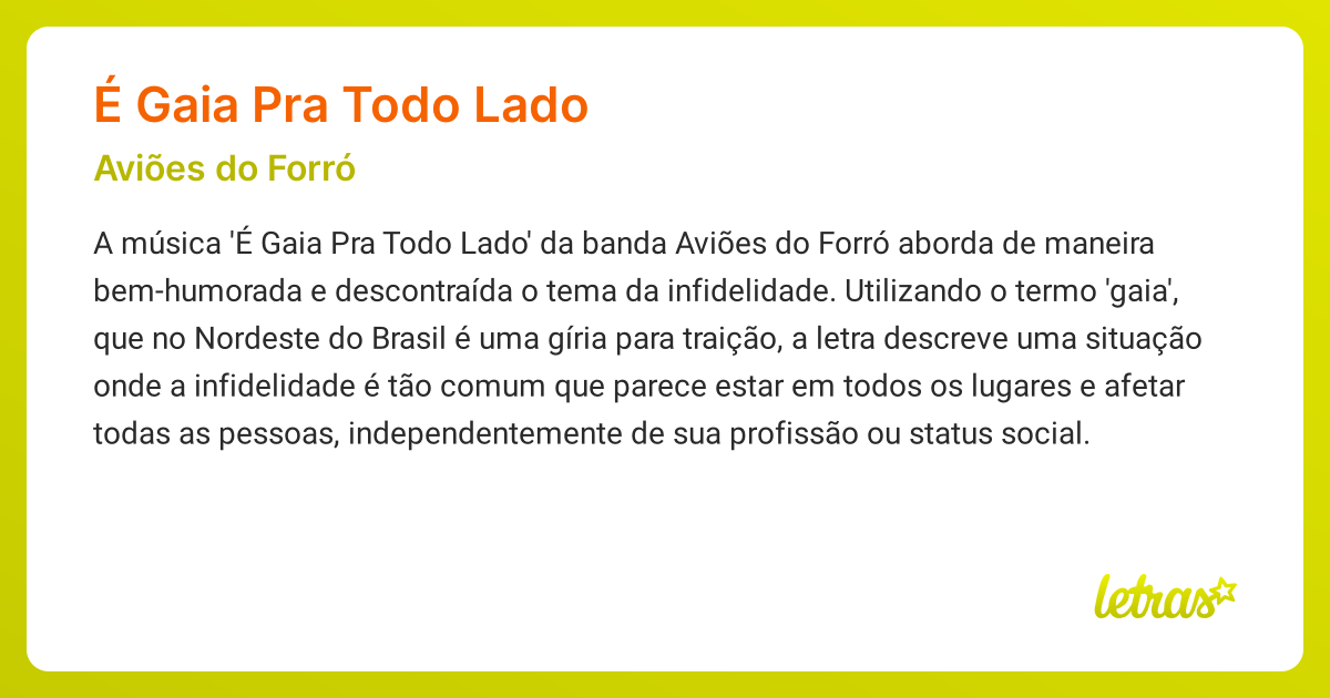Significado da música É GAIA PRA TODO LADO (Aviões do Forró) - LETRAS ...