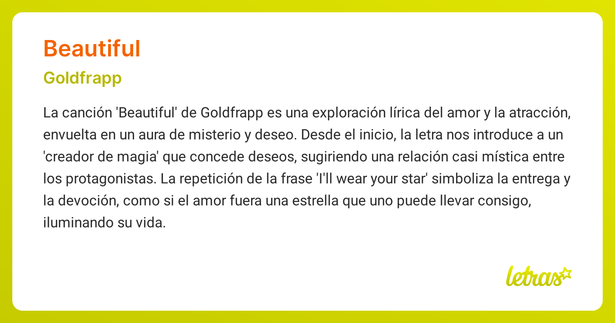 Significado de la canción BEAUTIFUL (Goldfrapp) - LETRAS.COM