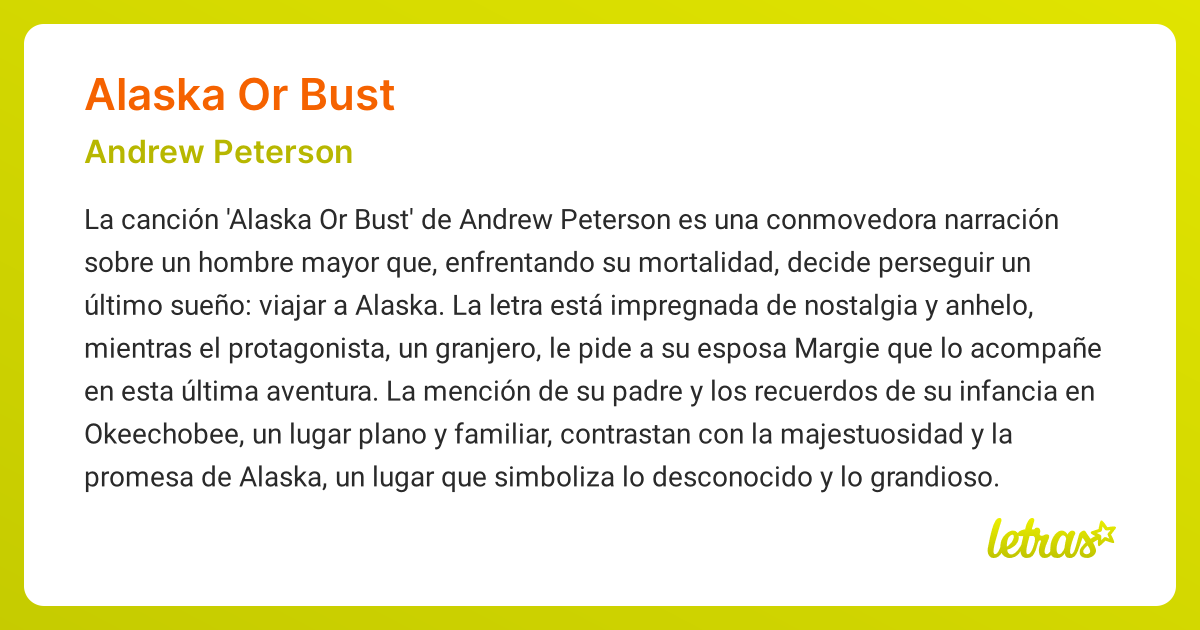 Significado de la canción ALASKA OR BUST (Andrew Peterson) - LETRAS.COM