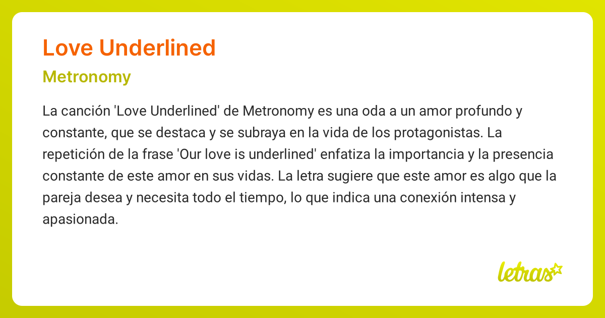 Significado de la canción LOVE UNDERLINED (Metronomy) - LETRAS.COM