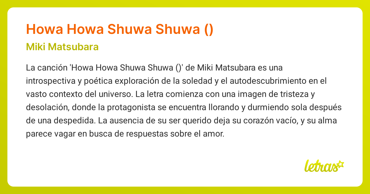Significado de la canción Howa Howa Shuwa Shuwa (宇宙ネコの舌ざわり) (Miki ...