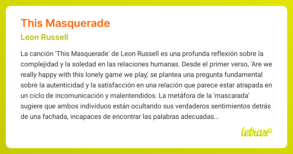 Significado de la canción THIS MASQUERADE (Leon Russell) - LETRAS.COM