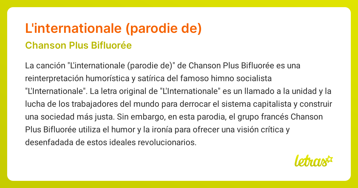 Significado de la canción L'INTERNATIONALE (PARODIE DE) (Chanson Plus ...