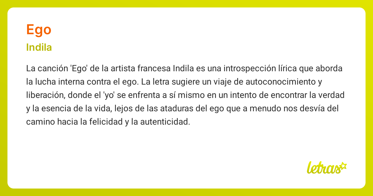 Significado de la canción EGO (Indila) - LETRAS.COM