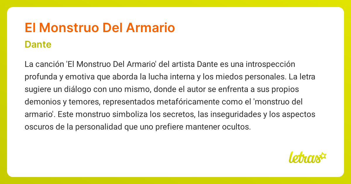 Significado de la canción EL MONSTRUO DEL ARMARIO (Dante) - LETRAS.COM