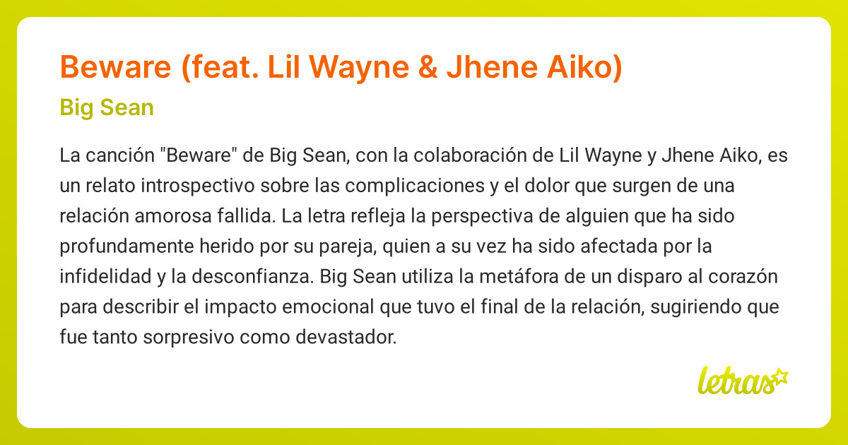Significado de la canción Beware (feat. Lil Wayne & Jhene Aiko) (Big ...