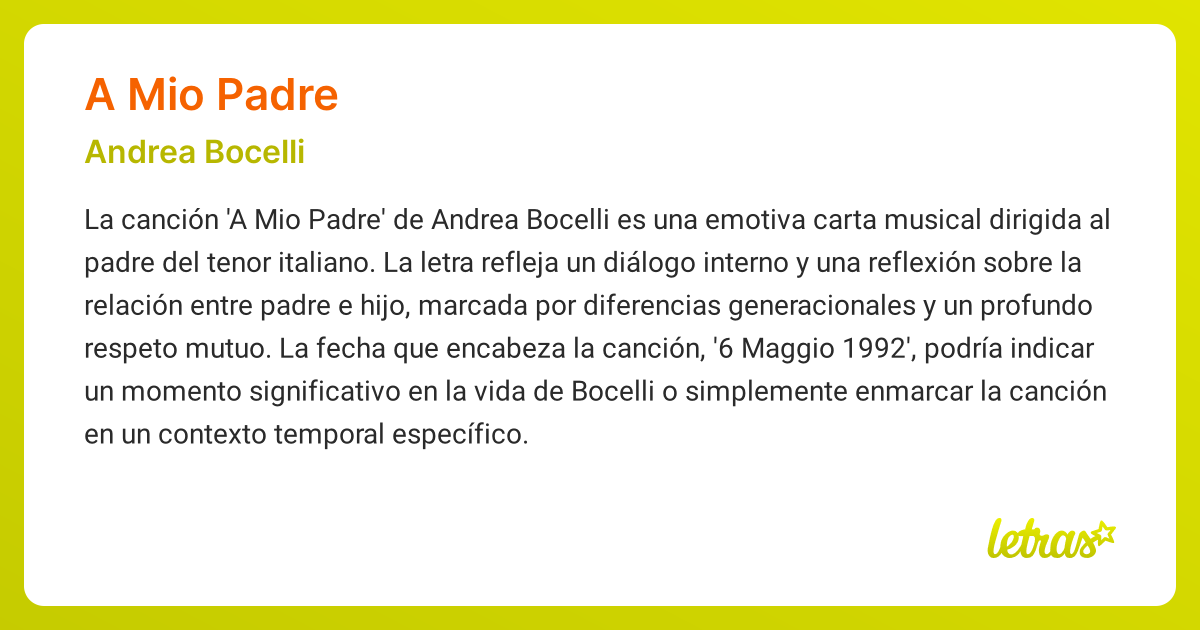 Significado de la canción A MIO PADRE (Andrea Bocelli) - LETRAS.COM
