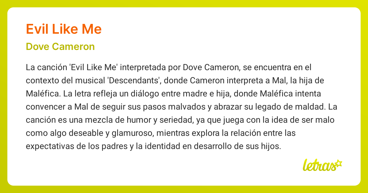 Significado de la canción EVIL LIKE ME (Dove Cameron) - LETRAS.COM