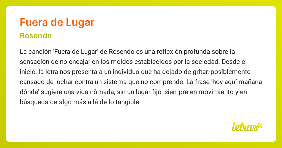 Significado de la canción FUERA DE LUGAR (Rosendo) - LETRAS.COM