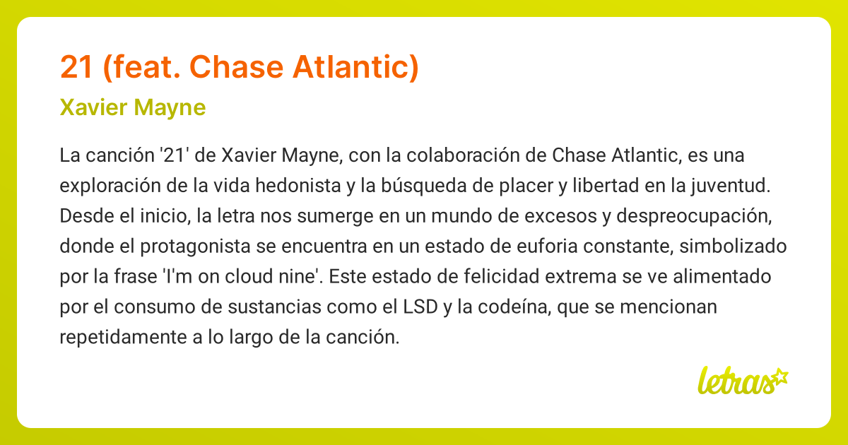 Significado de la canción 21 (FEAT. CHASE ATLANTIC) (Xavier Mayne ...