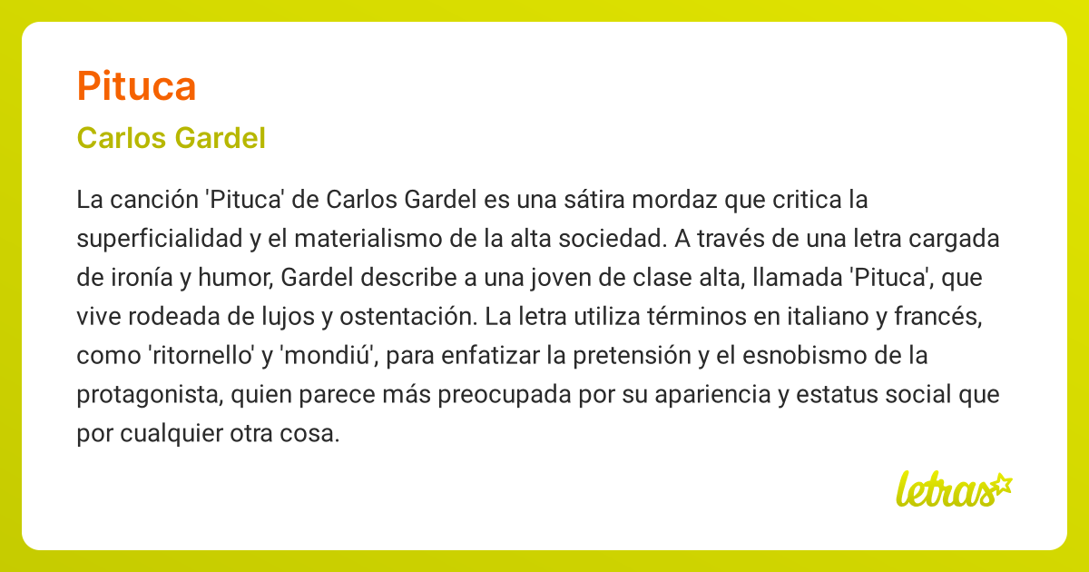 Significado de la canción PITUCA (Carlos Gardel) - LETRAS.COM