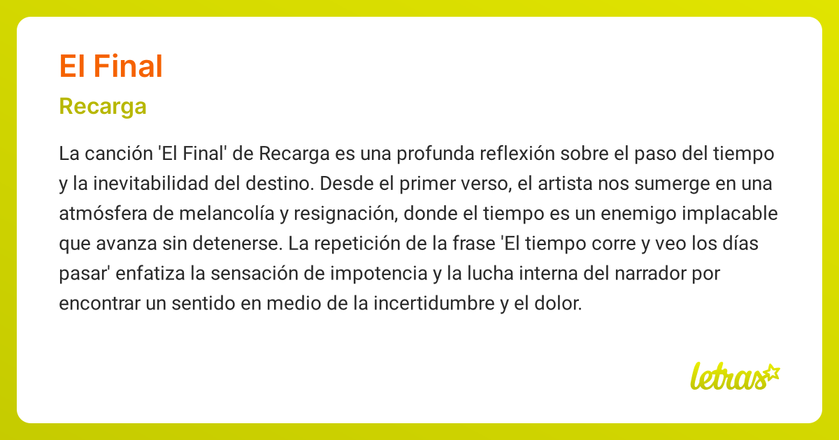 Significado de la canción EL FINAL (Recarga) - LETRAS.COM