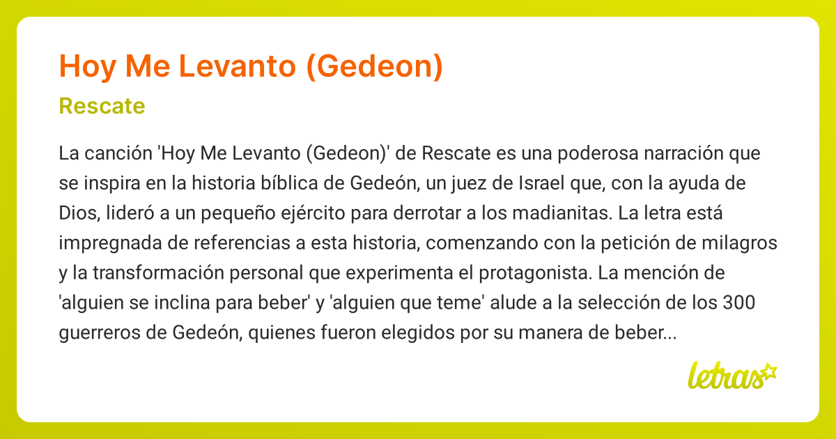 Significado de la canción HOY ME LEVANTO (GEDEON) (Rescate) - LETRAS.COM