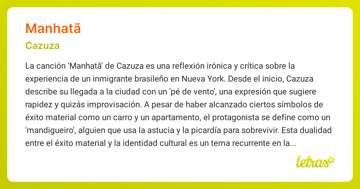 Significado de la canción MANHATÃ (Cazuza) - LETRAS.COM