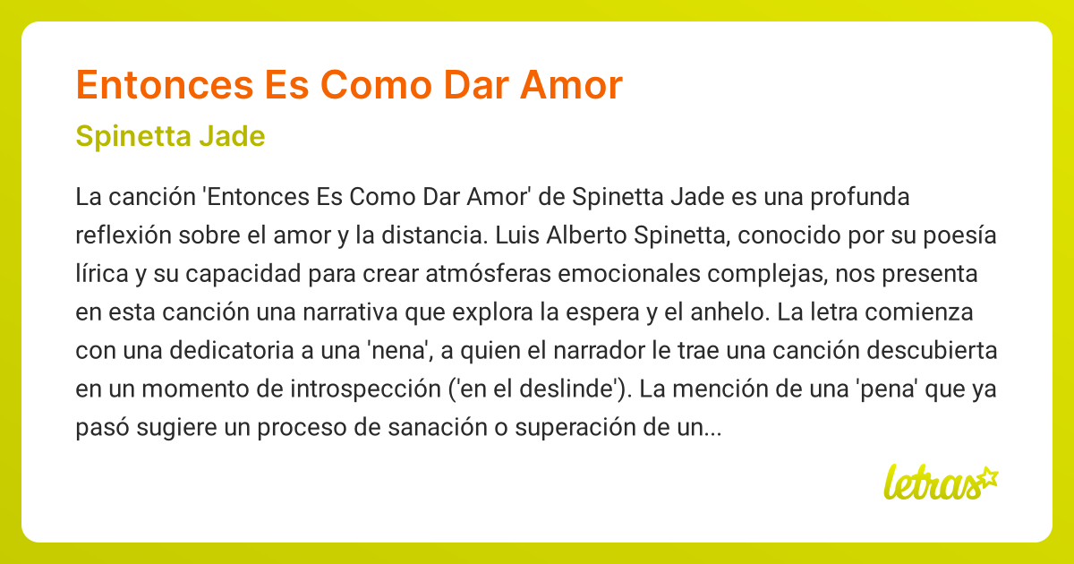 Significado de la canción ENTONCES ES COMO DAR AMOR (Spinetta Jade ...