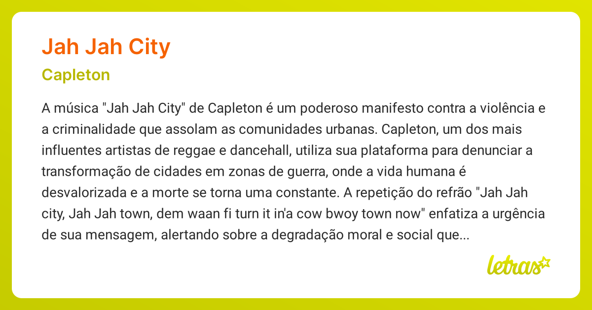 Significado da música JAH JAH CITY (Capleton) - LETRAS.MUS.BR