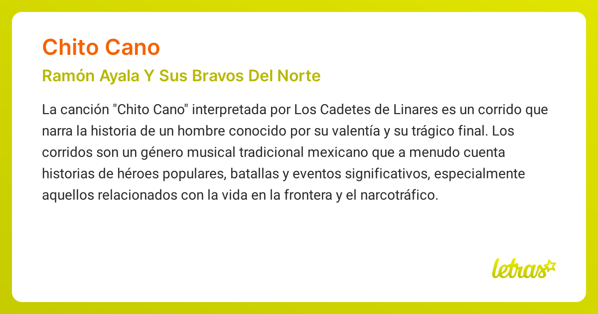 Significado de la canción CHITO CANO (Ramón Ayala Y Sus Bravos Del ...
