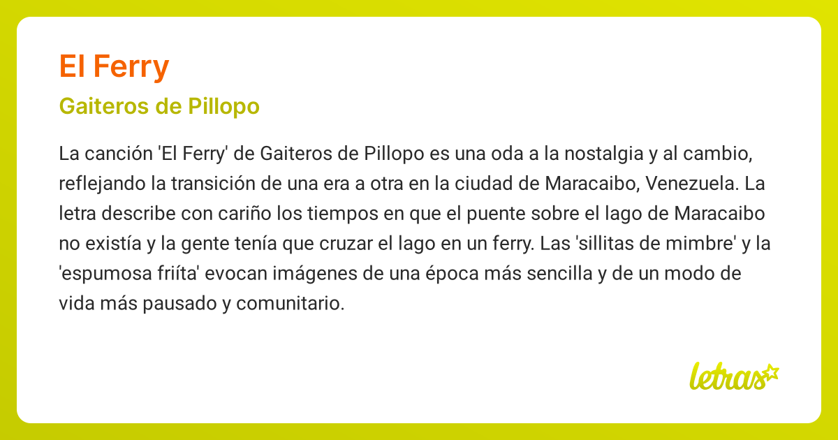 Significado de la canción EL FERRY (Gaiteros de Pillopo) - LETRAS.COM