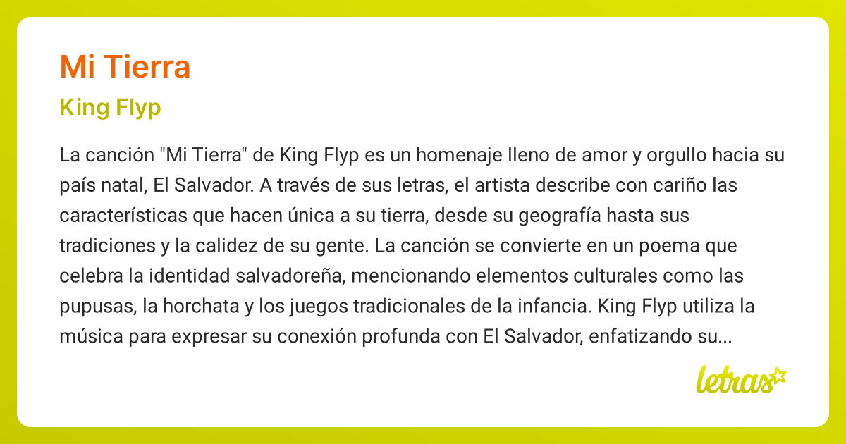 Significado de la canción MI TIERRA (King Flyp) - LETRAS.COM