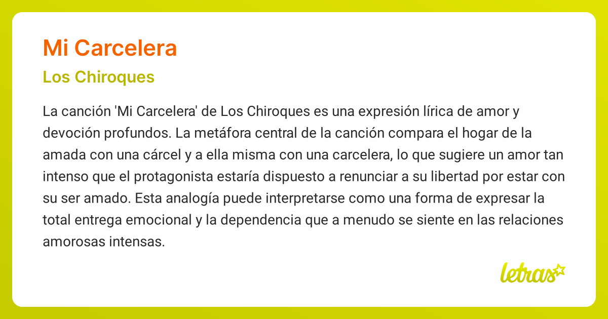 Significado de la canción MI CARCELERA (Los Chiroques) - LETRAS.COM