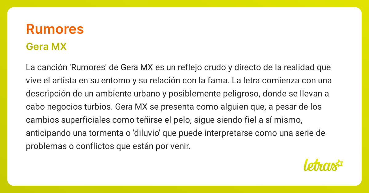 Significado de la canción RUMORES (Gera MX) - LETRAS.COM