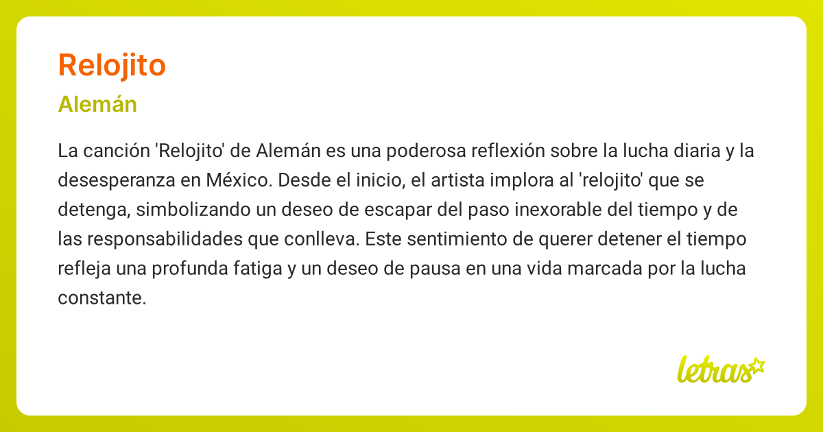 Significado de la canción RELOJITO (Alemán) - LETRAS.COM