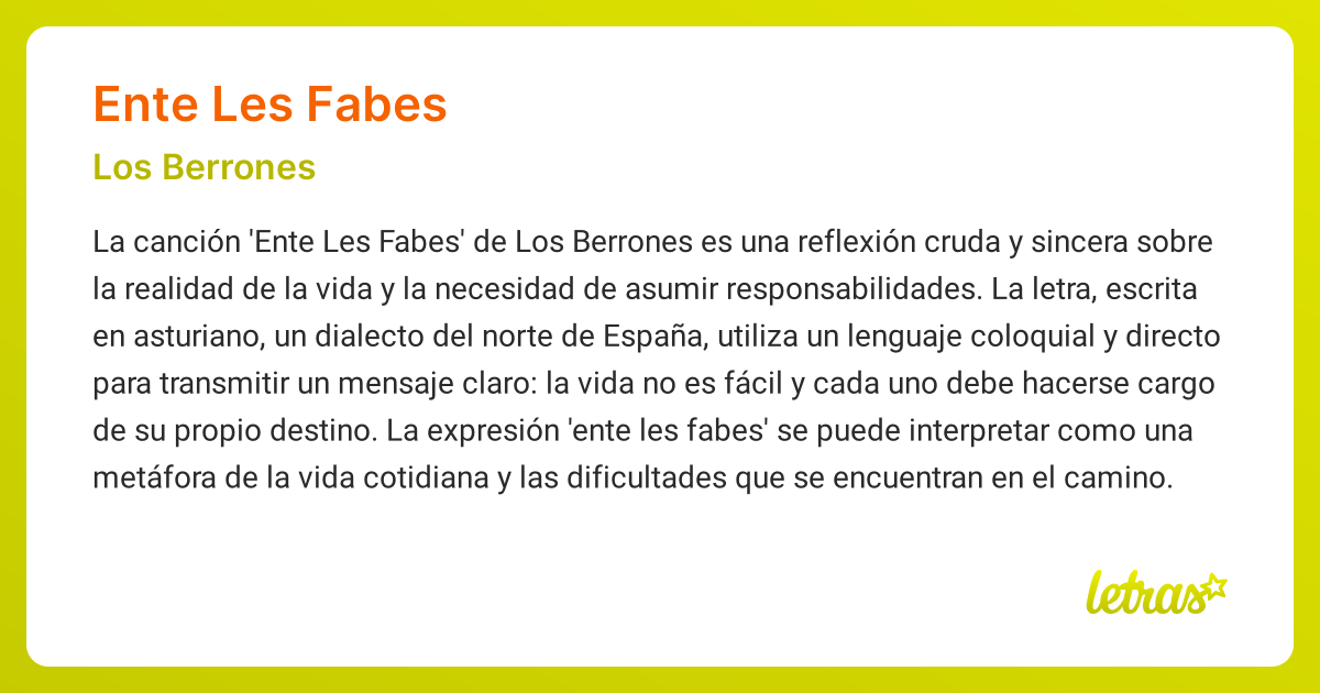 Significado de la canción ENTE LES FABES (Los Berrones) - LETRAS.COM