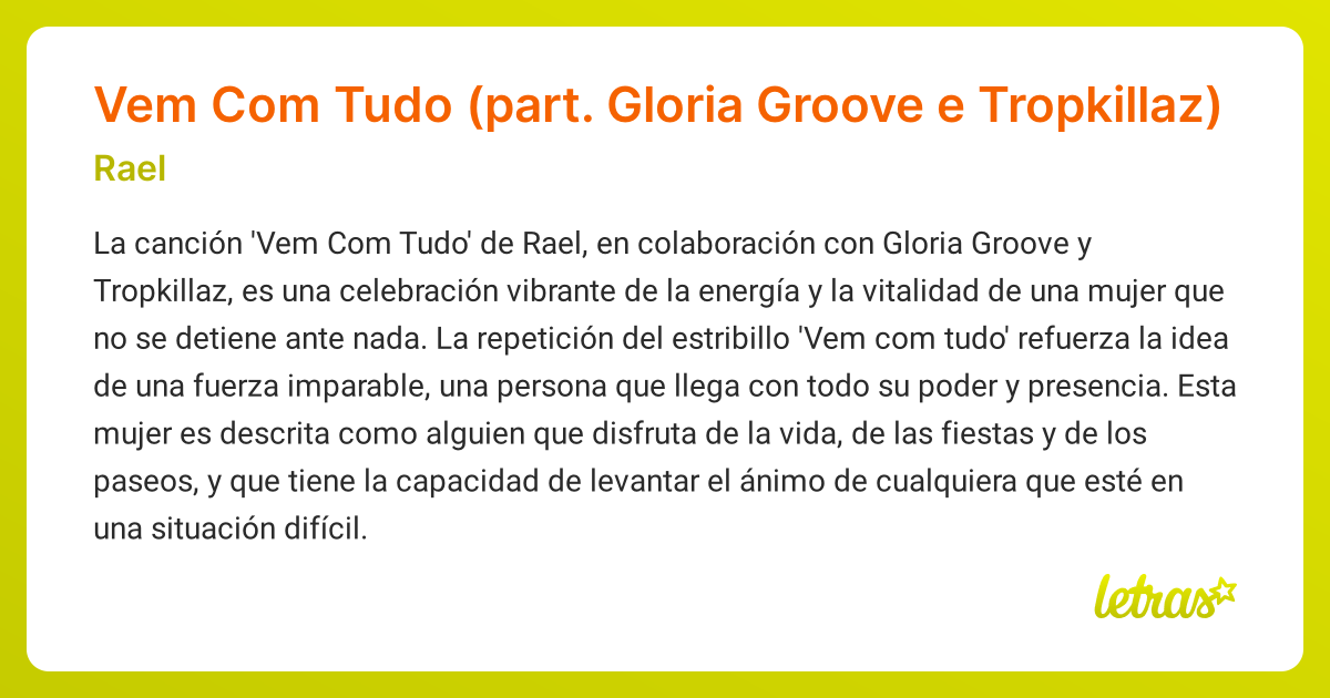 Significado de la canción Vem Com Tudo (part. Gloria Groove e ...