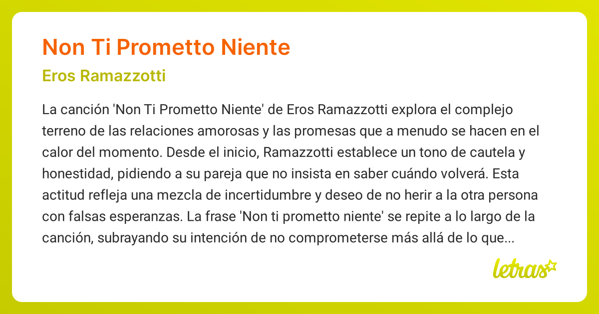 Significado de la canción NON TI PROMETTO NIENTE (Eros Ramazzotti ...