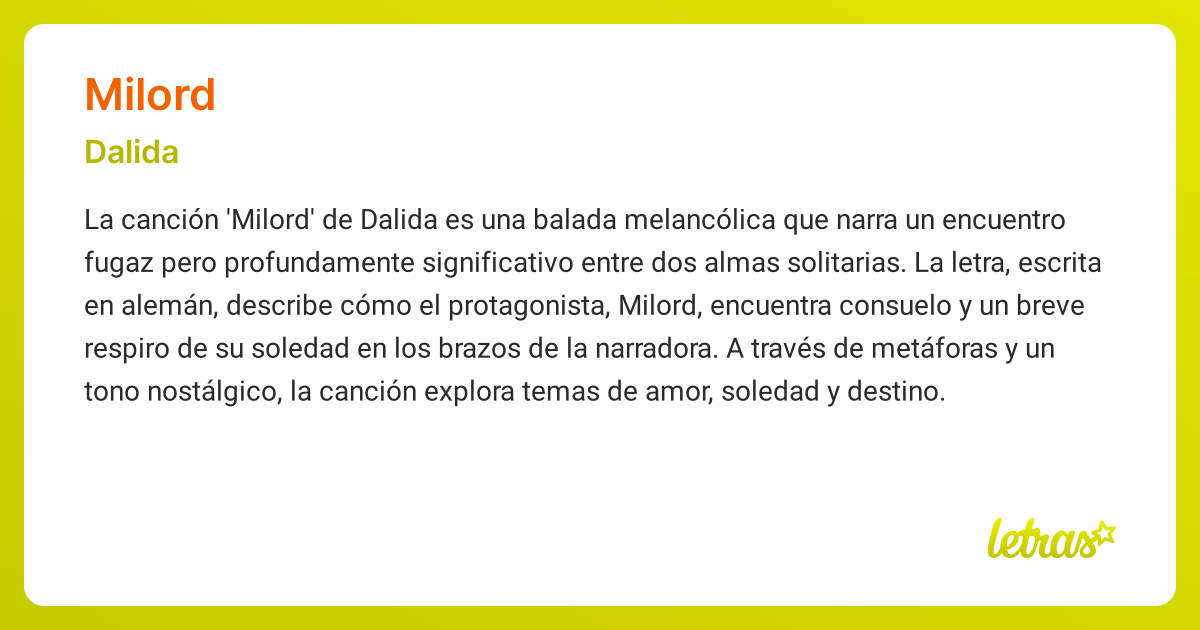 Significado de la canción MILORD (Dalida) - LETRAS.COM
