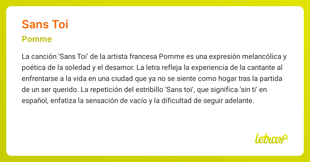 Significado de la canción SANS TOI (Pomme) - LETRAS.COM