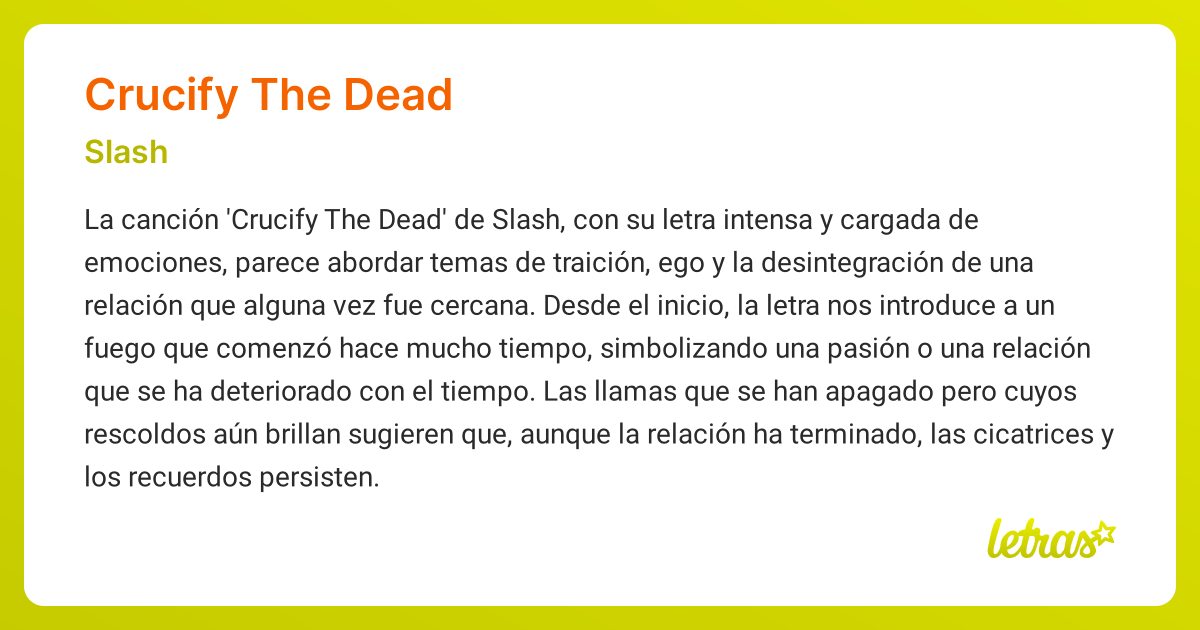 Significado de la canción CRUCIFY THE DEAD (Slash) - LETRAS.COM