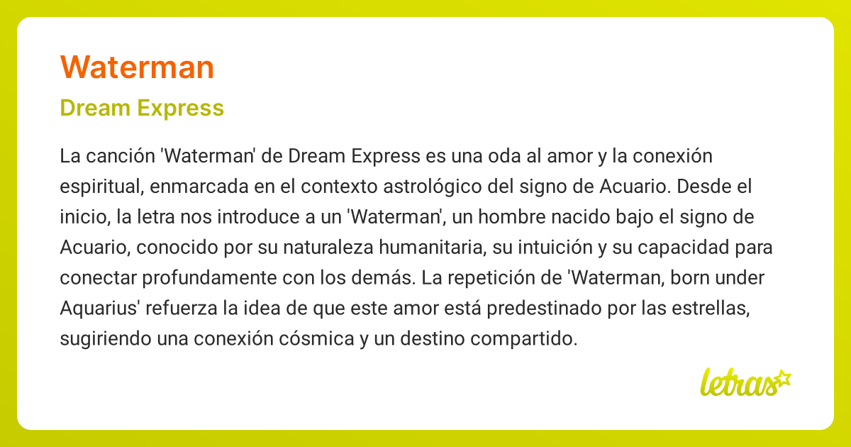 Significado de la canción WATERMAN (Dream Express) - LETRAS.COM