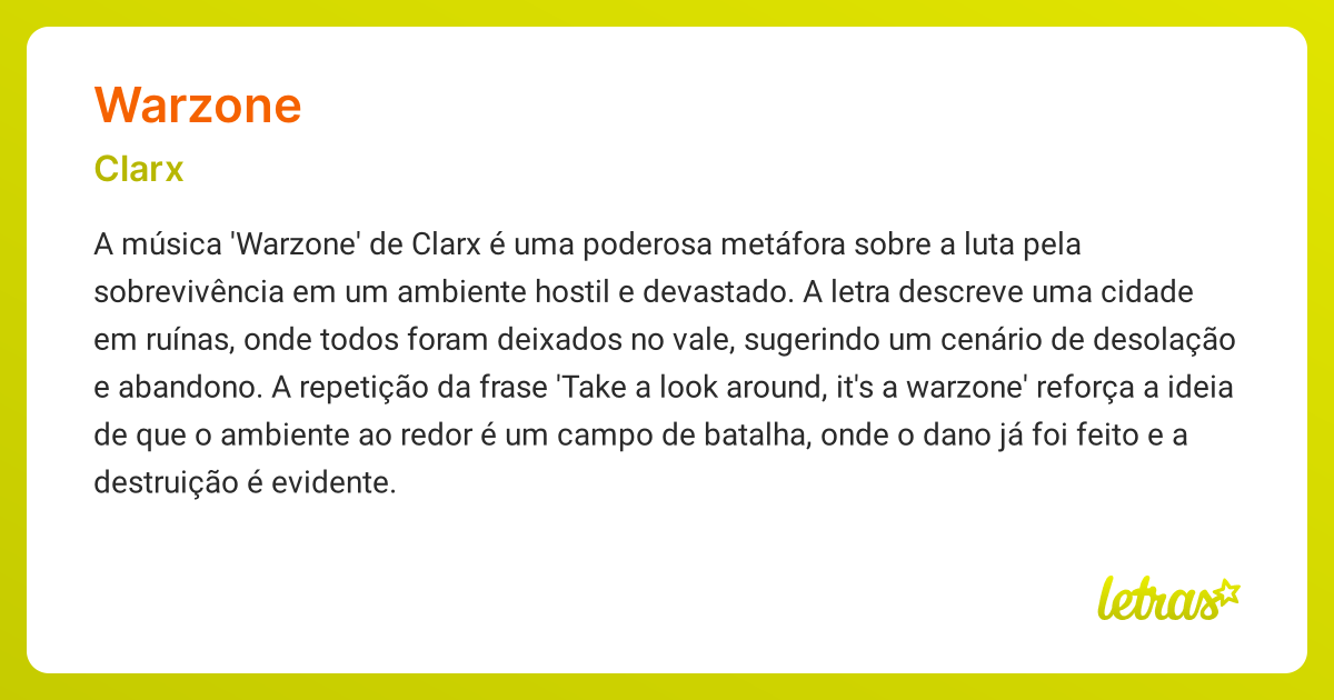 Significado da música WARZONE (Clarx) - LETRAS.MUS.BR