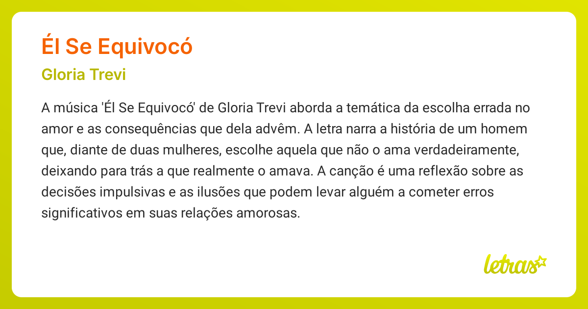 Significado da música ÉL SE EQUIVOCÓ (Gloria Trevi) - LETRAS.MUS.BR