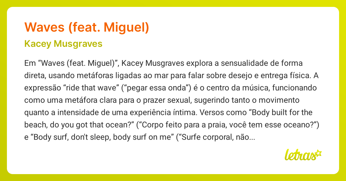 Significado da música WAVES (FEAT. MIGUEL) (Kacey Musgraves) - LETRAS ...