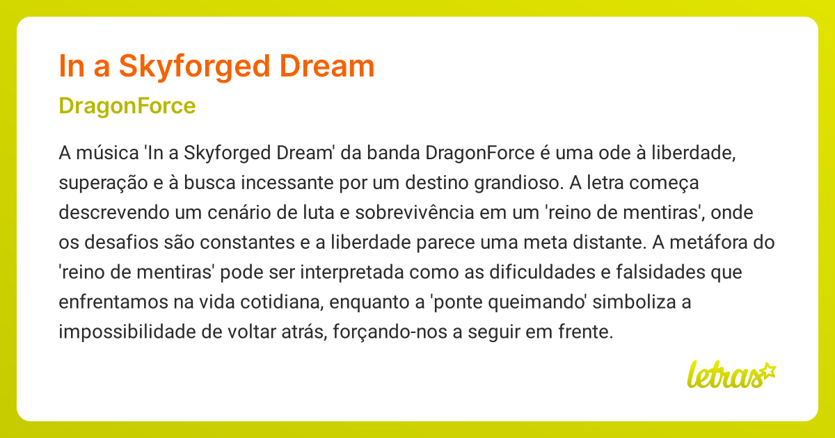 Significado da música IN A SKYFORGED DREAM (DragonForce) - LETRAS.MUS.BR