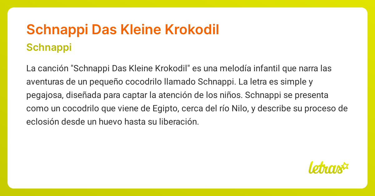 Significado de la canción SCHNAPPI DAS KLEINE KROKODIL (Schnappi ...