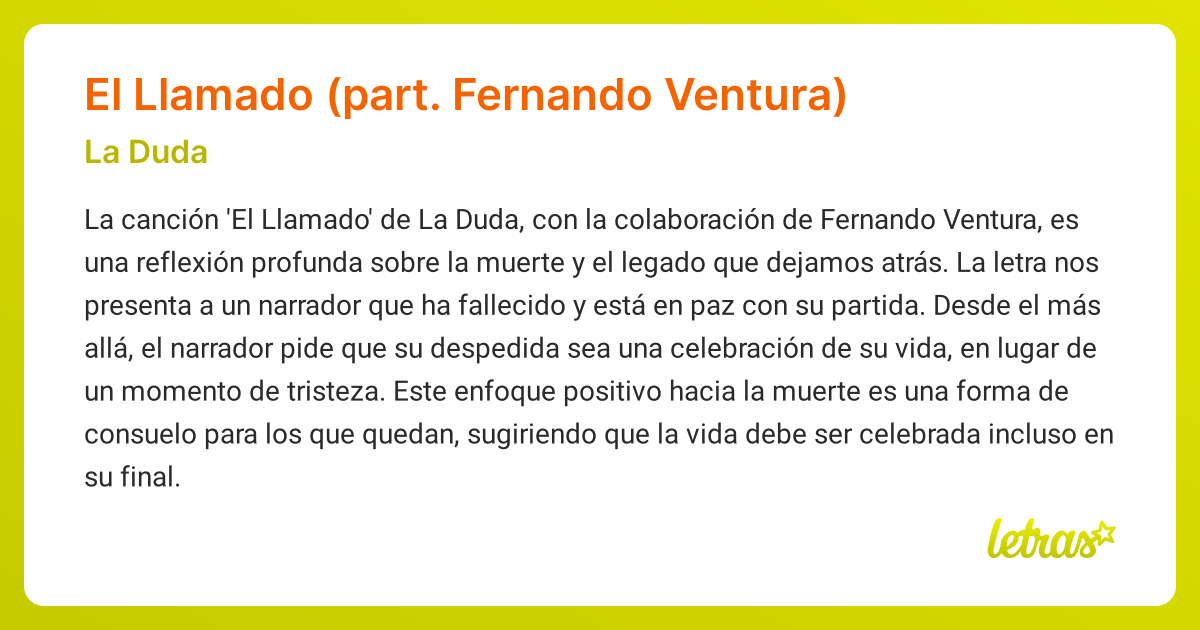 Significado de la canción El Llamado (part. Fernando Ventura) (La Duda ...