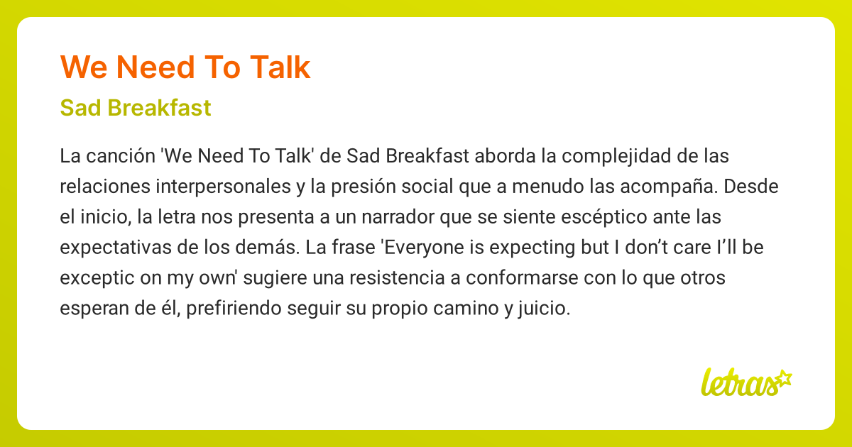 Significado de la canción WE NEED TO TALK (Sad Breakfast) - LETRAS.COM