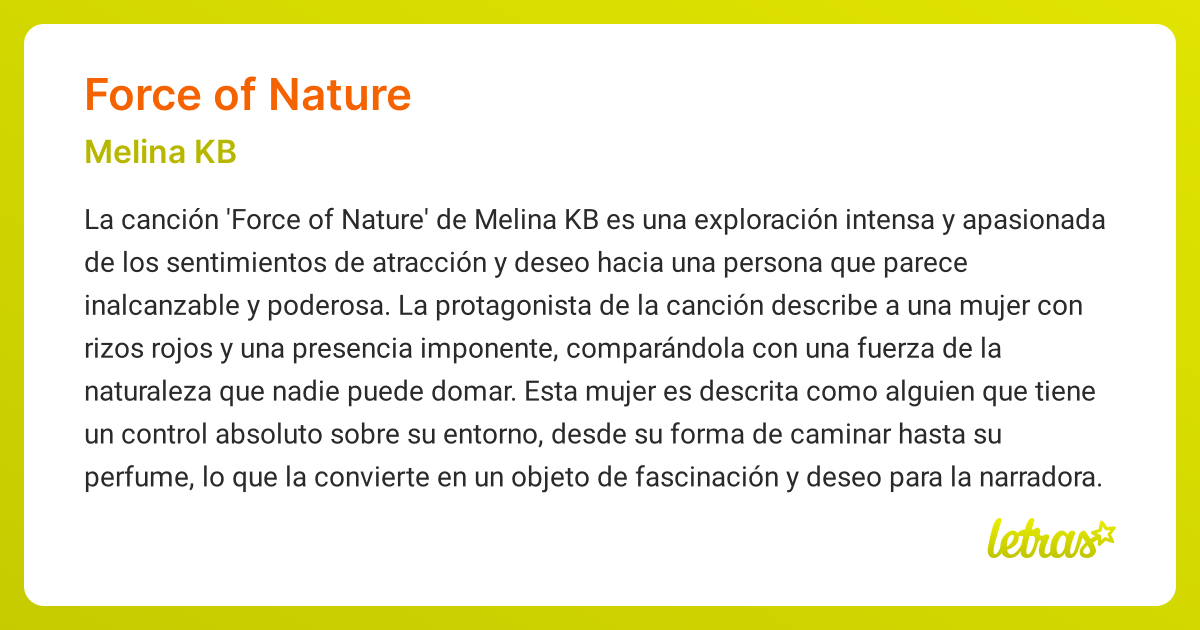 Significado de la canción FORCE OF NATURE (Melina KB) - LETRAS.COM