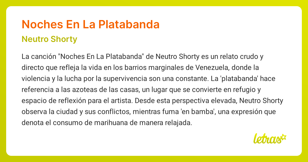 Significado de la canción NOCHES EN LA PLATABANDA (Neutro Shorty ...
